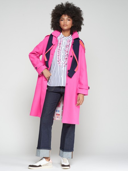 Vilagallo fuchsia pink loden wool blend aline coat with back pleat ...